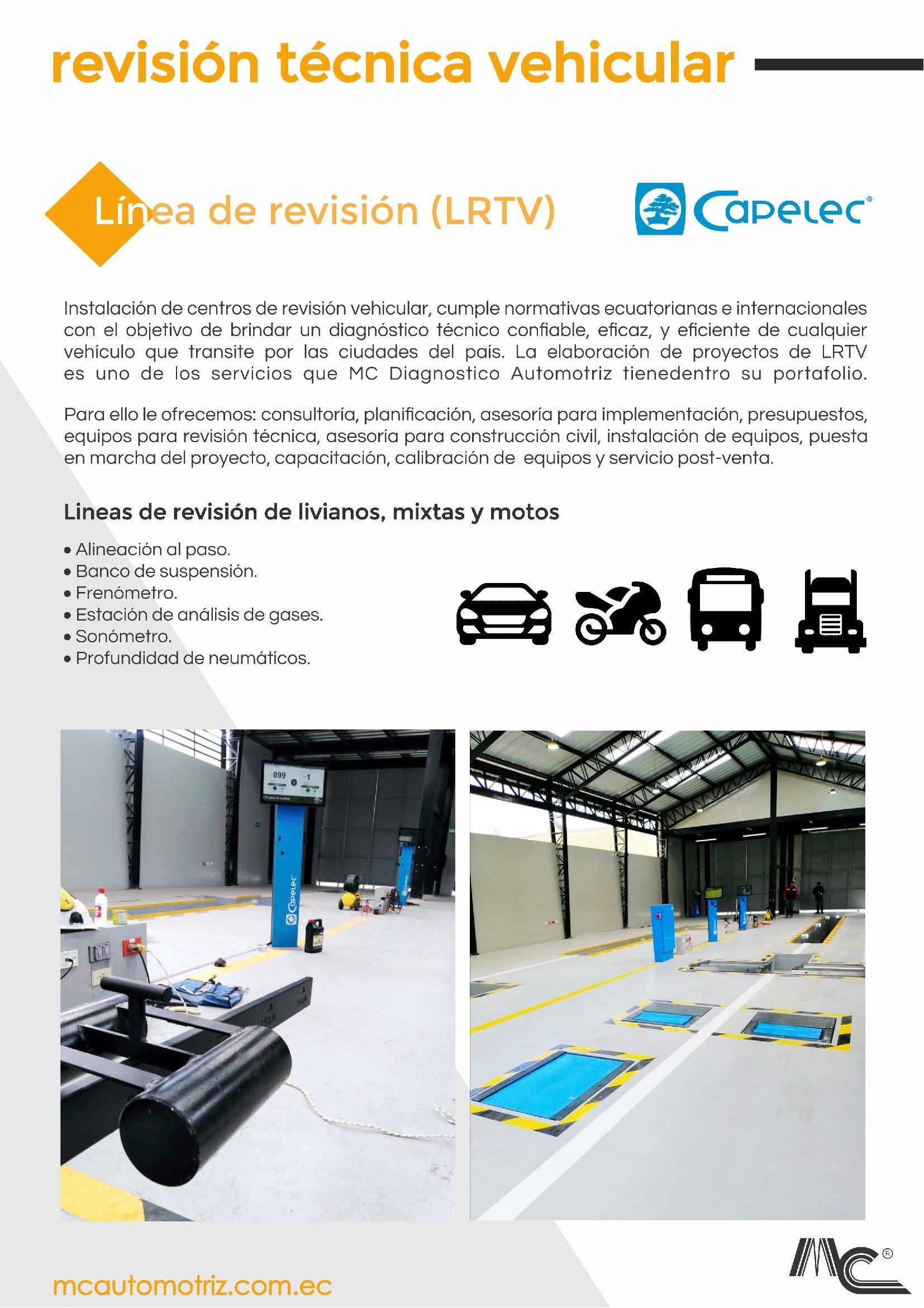 Revisión Técnica Vehicular – MC DIAGNÓSTICO AUTOMOTRIZ Equipos Capacitación